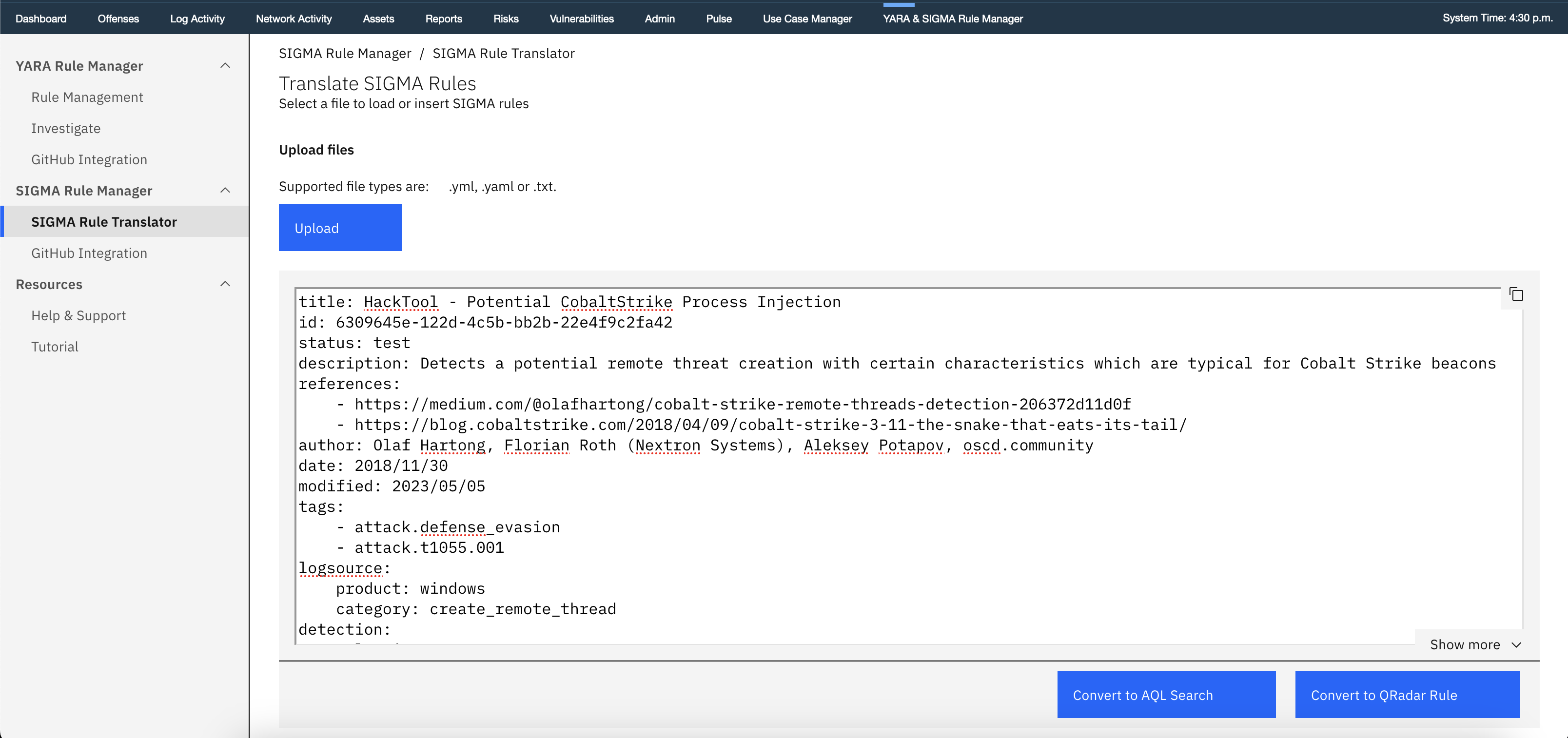 QRadar natively supports SIGMA for rules creation