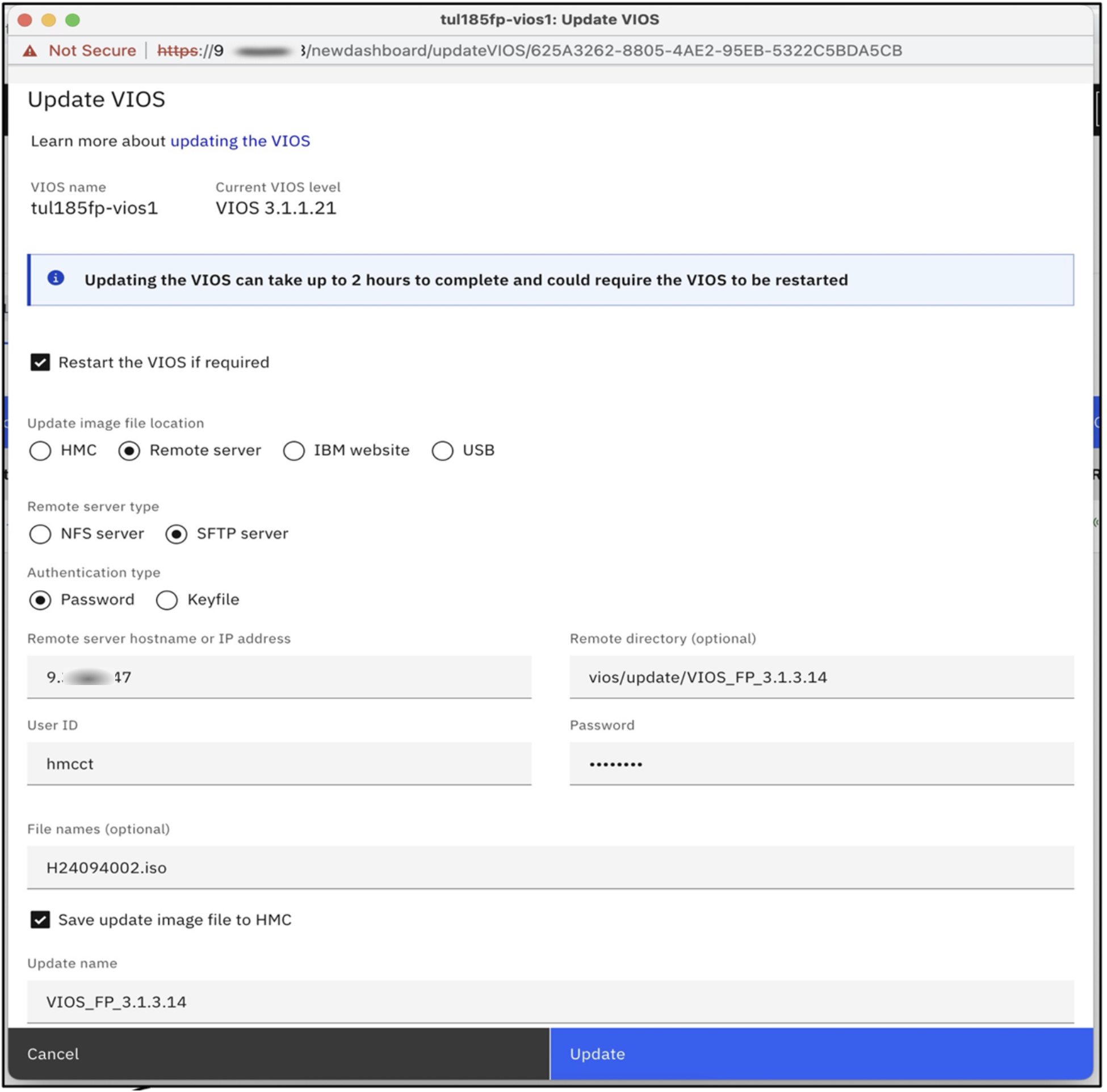 Update VIOS using HMC