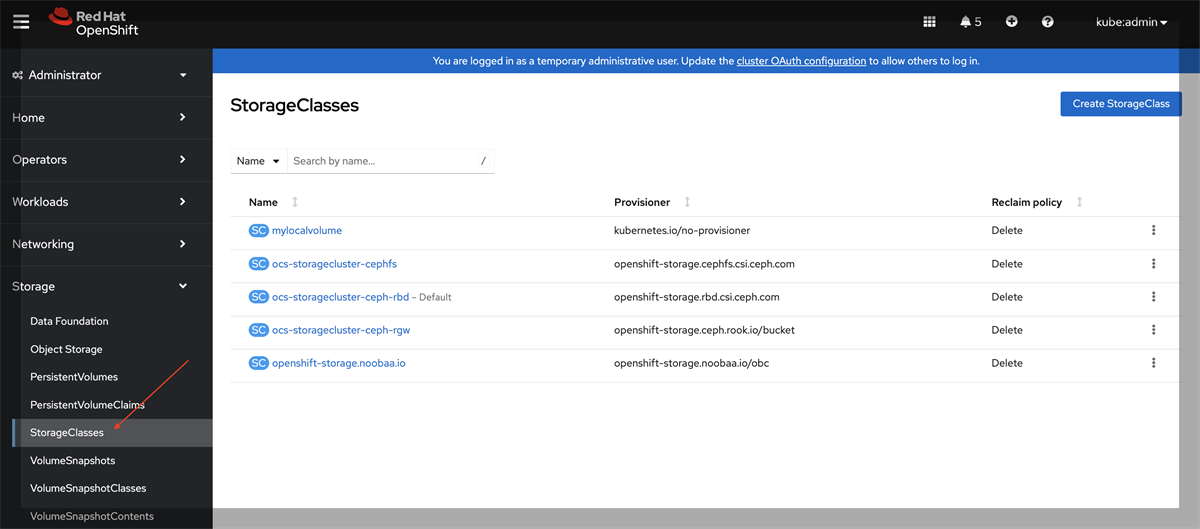 ODF storage installation on RedHat OpenShift via console.