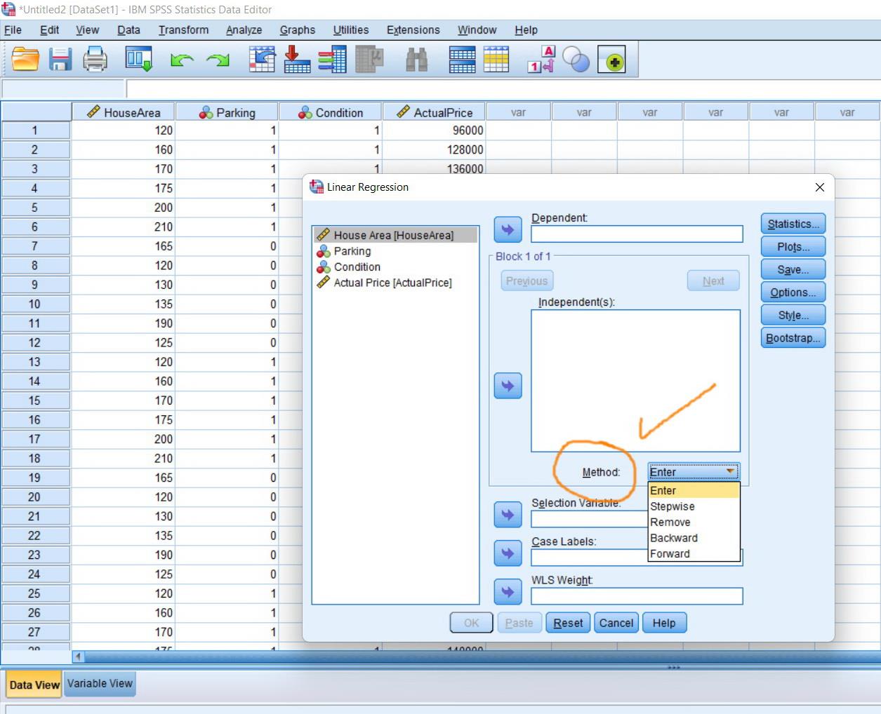SPSS 26: How to choose the optimization method when using the regression tool for prediction ...