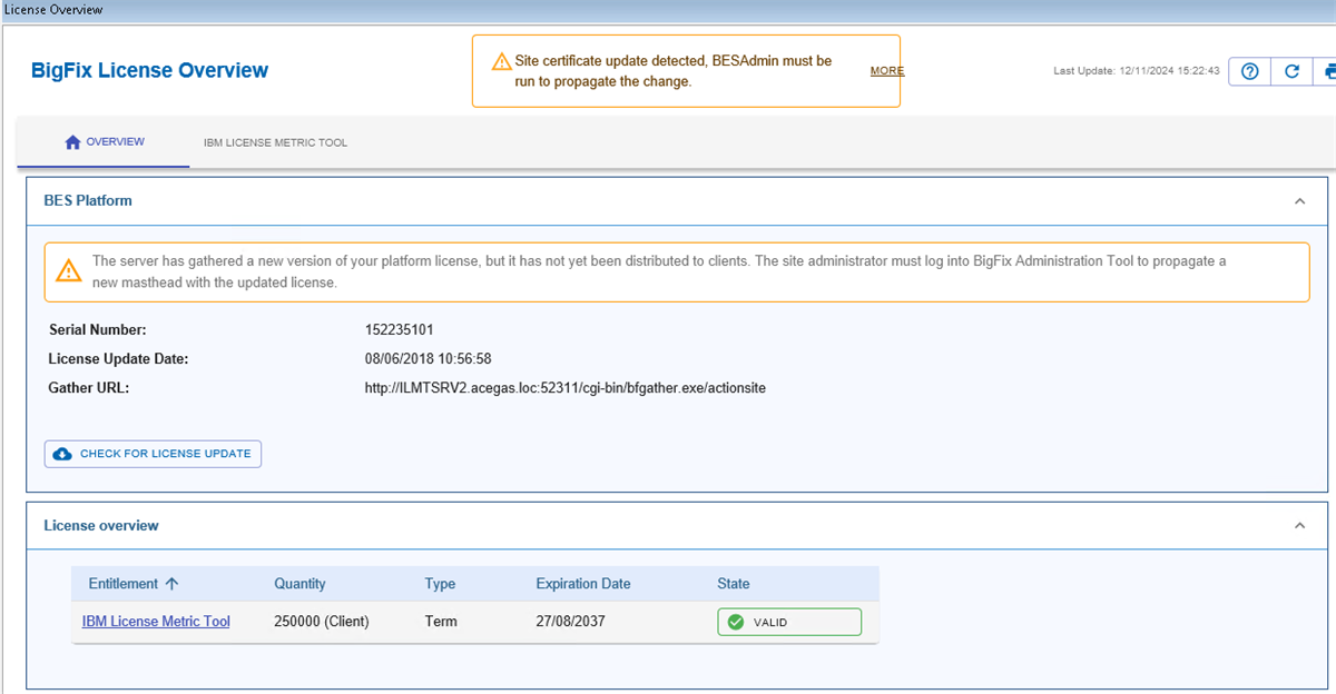 Site certificate update detected, BESAdmin must be run to propagate the ...