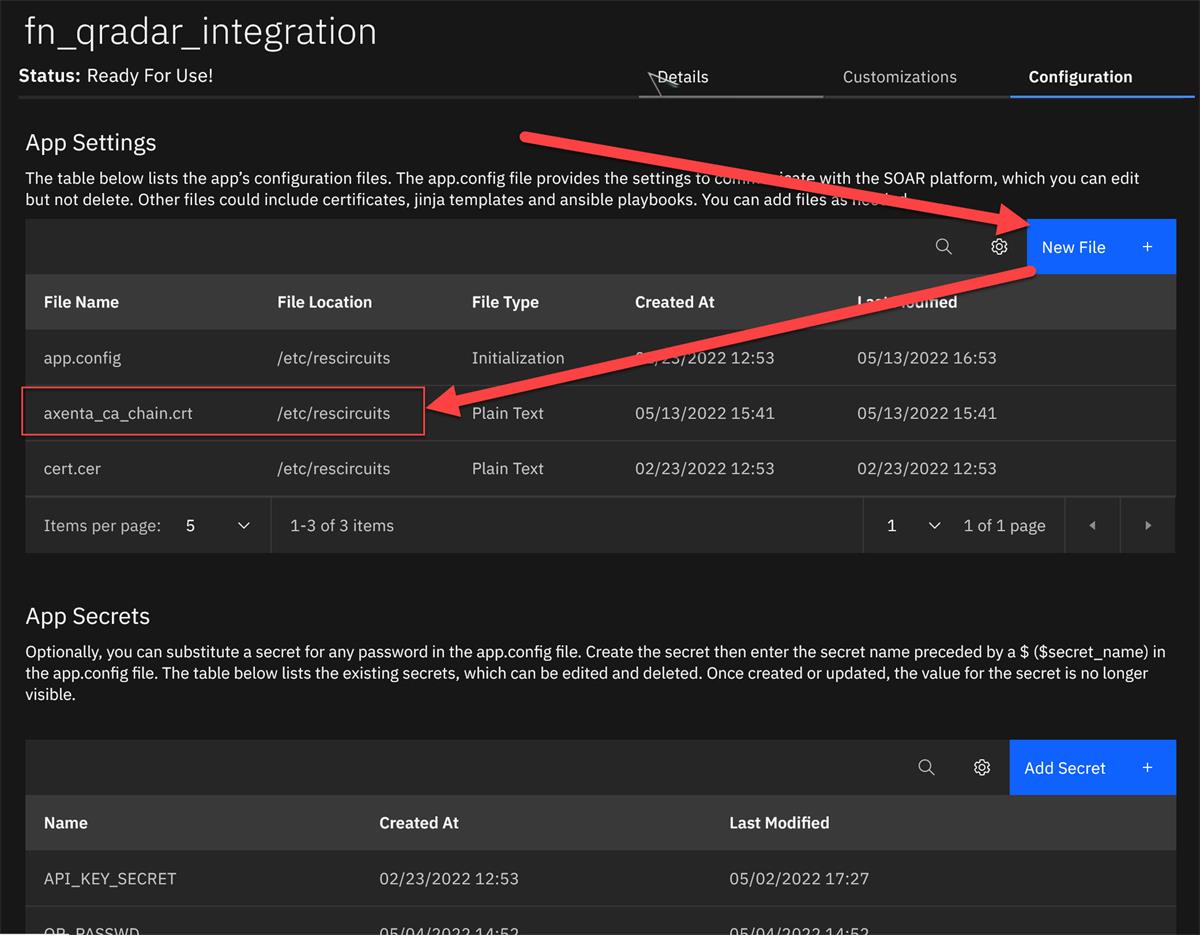Certificate path for IBM Qradar Functions for SOAR App | IBM QRadar SOAR