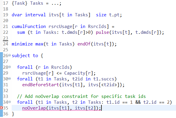 noOverlap constraint for Tuple key int id | Decision Optimization