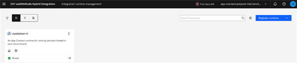 Managing and utilizing App Connect runtimes in IBM webMethods Hybrid Integration.