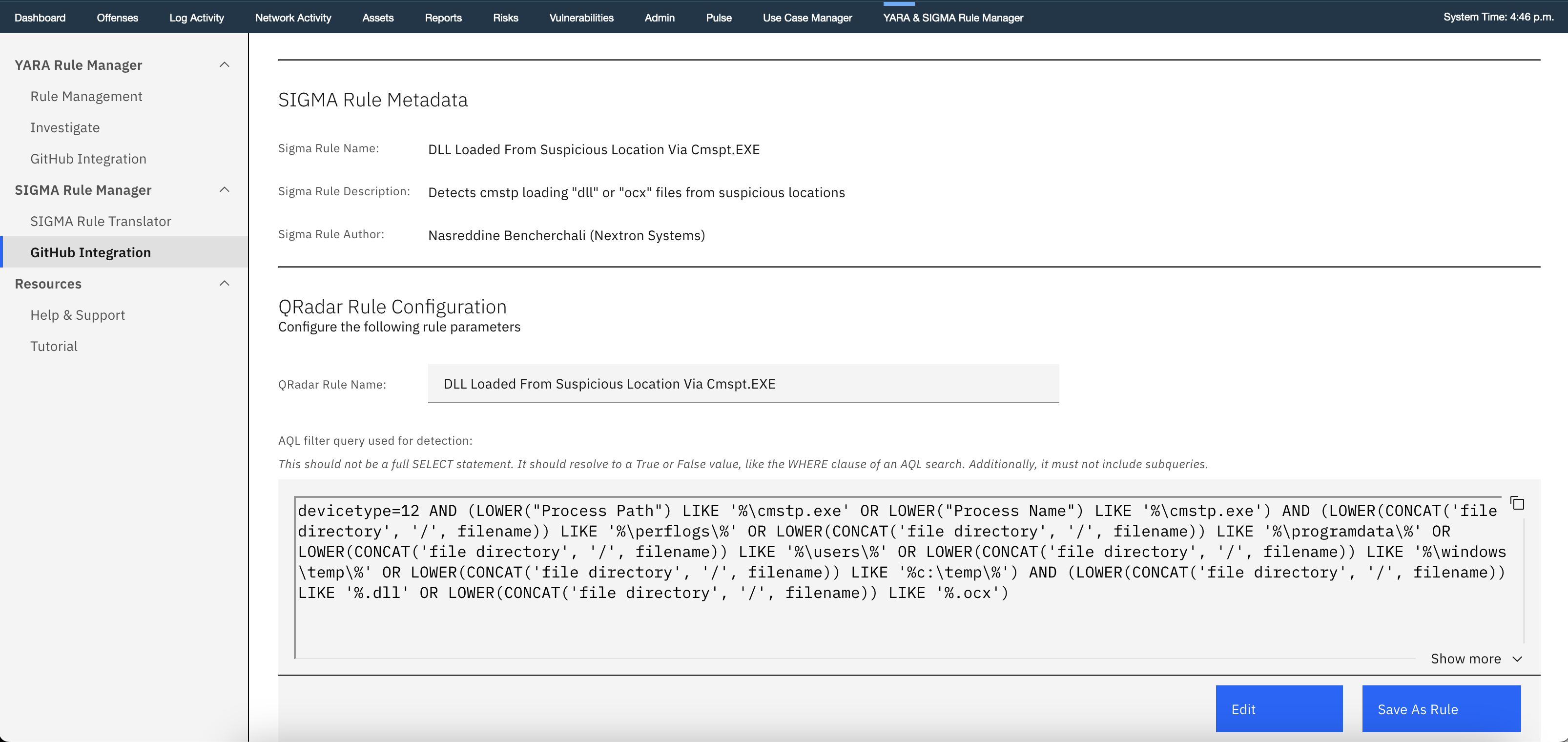 QRadar natively supports SIGMA for rules creation