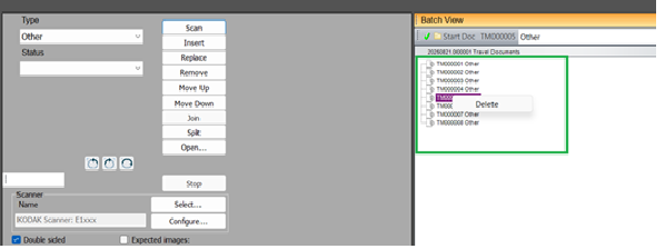 IBM Datacap Desktop ‘delete’ option to permanently delete images in the batch treeview