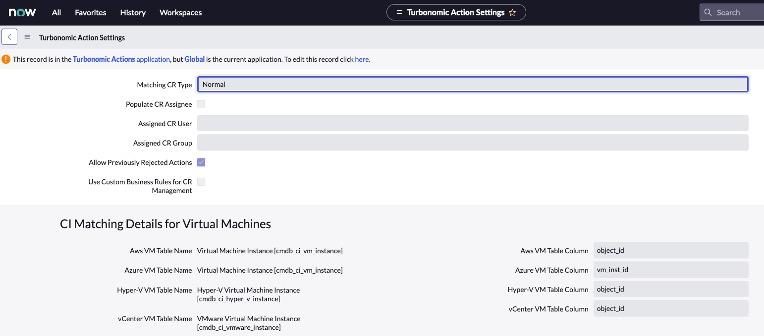 Leverage ServiceNow Change Management to execute Turbonomic Actions