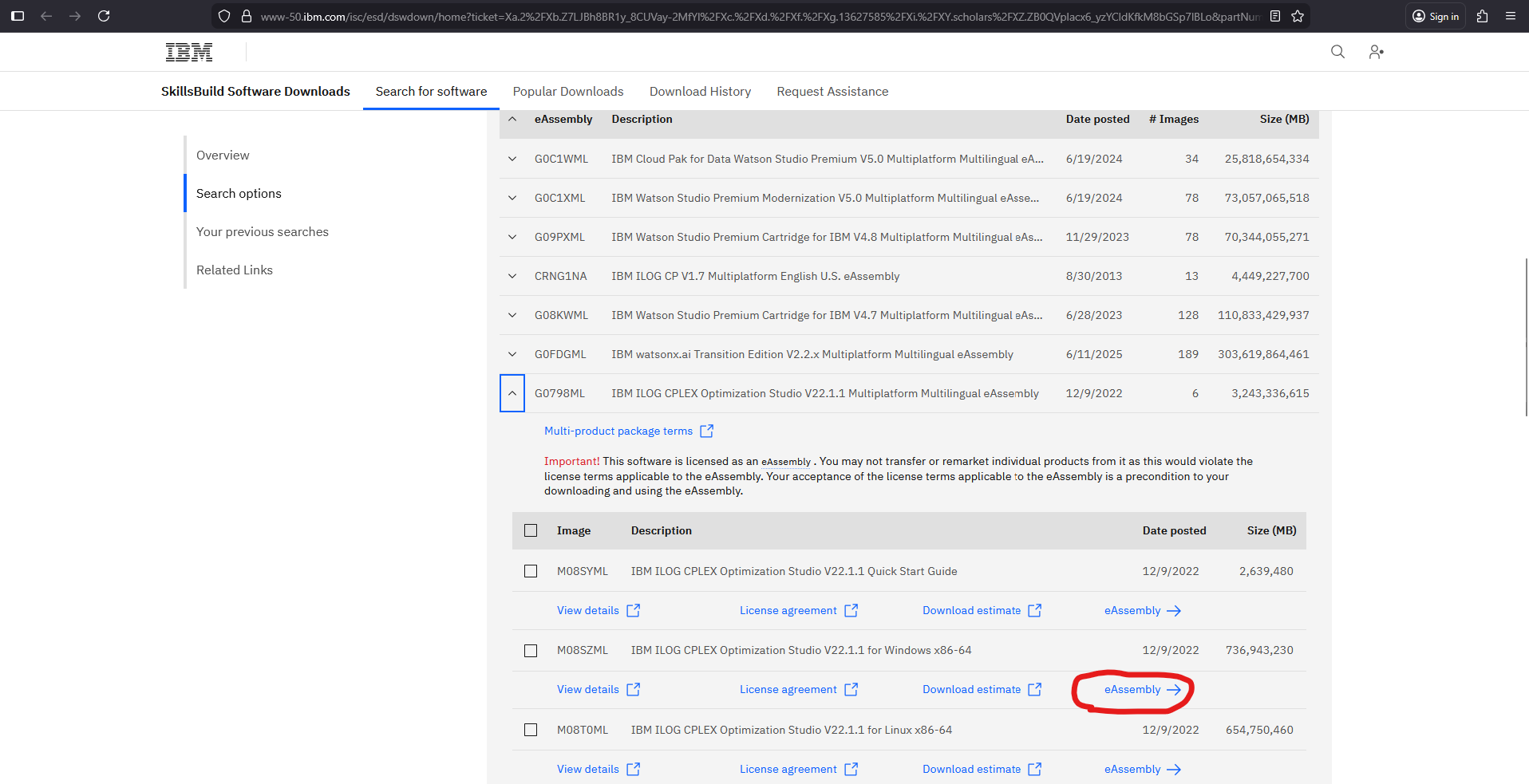 Unable to download CPLEX Optimization Studio with academic license ...