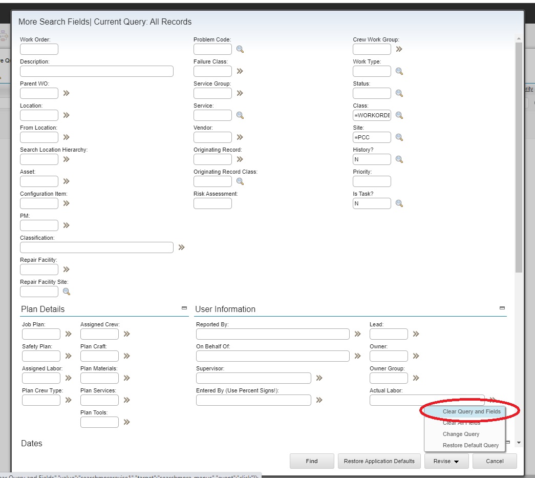 List View: Clear the WHERE clause & clear the resultset? | Maximo