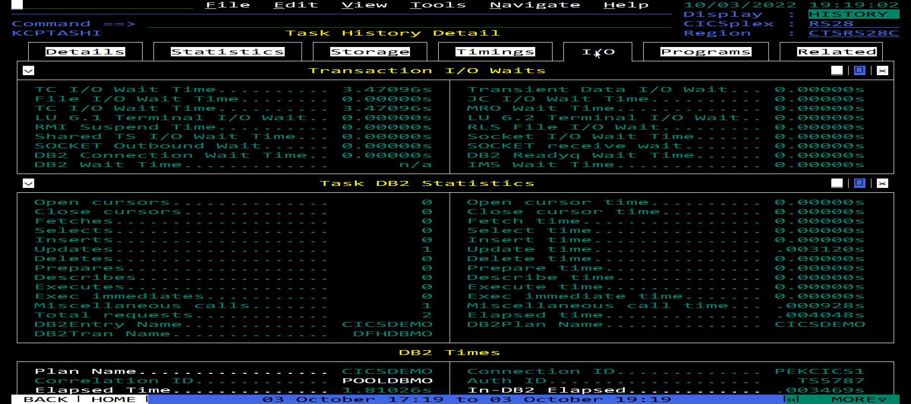 Navigating directly between CICS Task History and Db2 Thread History by ...
