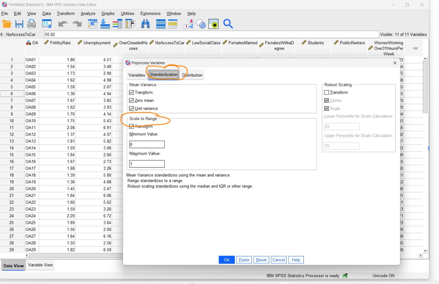 SPSS 27: How to standardize variables according to the min-max method ...