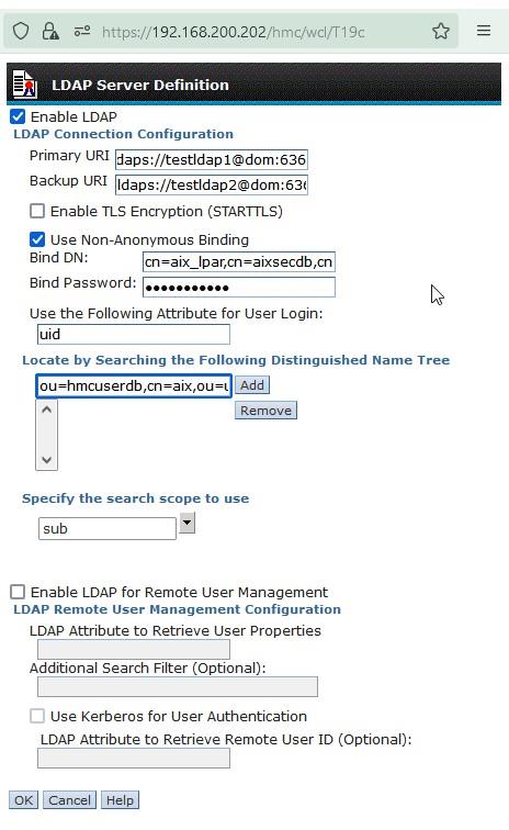 Enable LDAP password authentication for HMC users