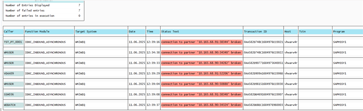 Connection to partner broken error in SM58 queue after installed latest ...