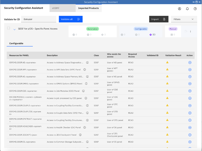 How does z/OSMF SCA help SDSF simplify security configurations