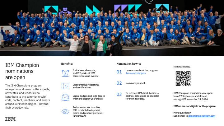 EXTENDED: Nominations open for IBM Champions Class of 2025 through 29 November