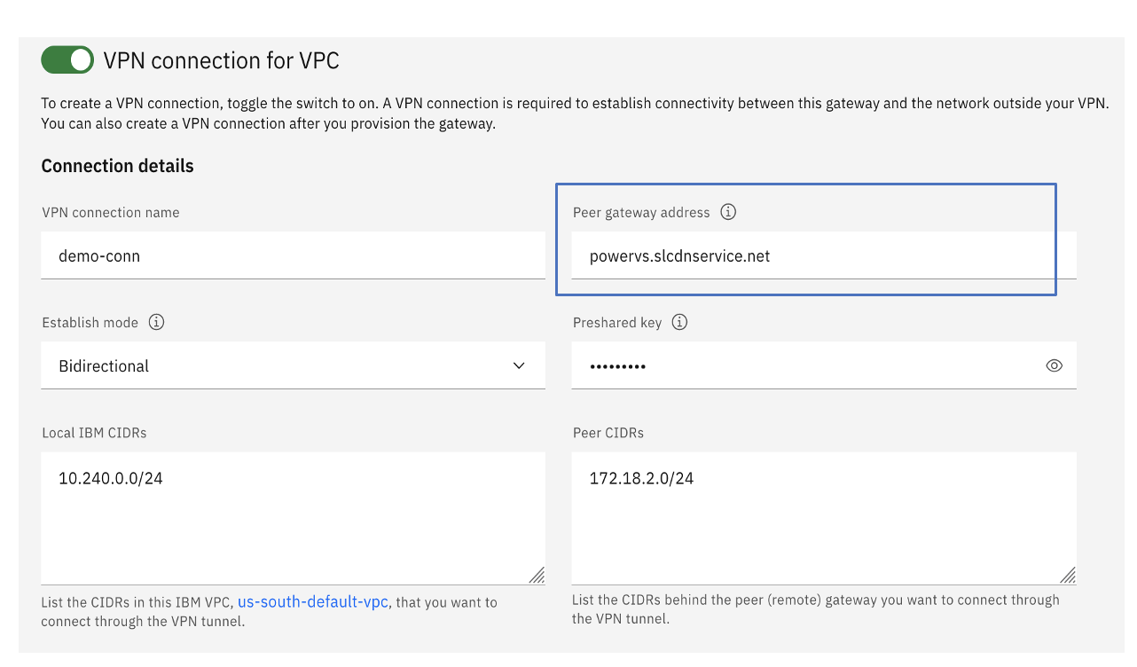 VPN as Private Connectivity solutions for PowerVS workloads