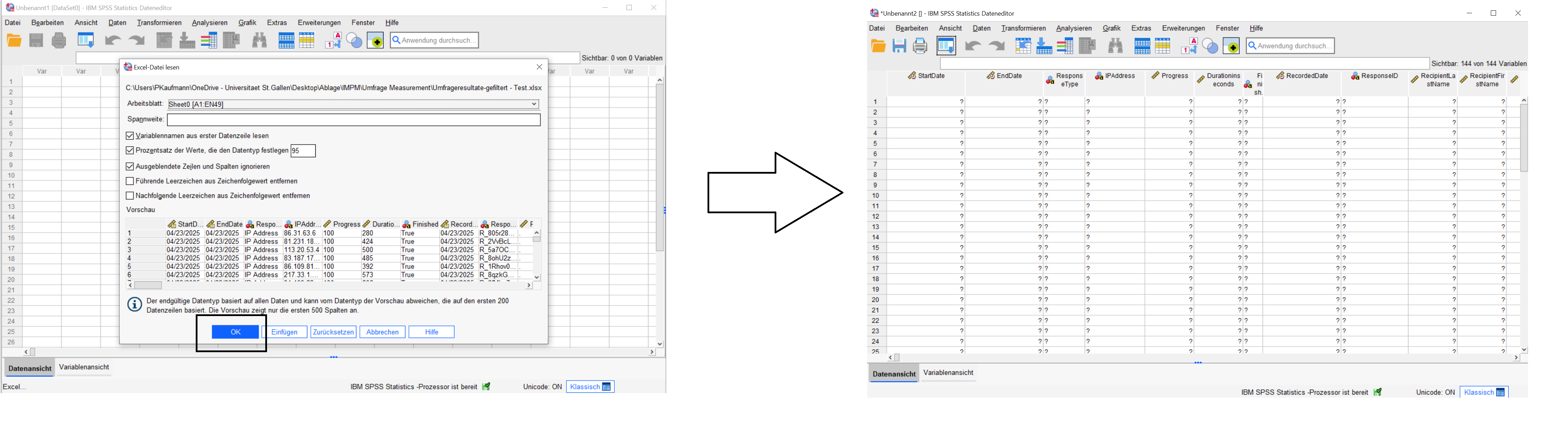 SPSS Shows Question Marks After Importing Excel File | SPSS Statistics