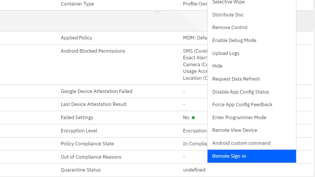 Sign-In and Sign-Out Actions for Android devices in MaaS360 Portal