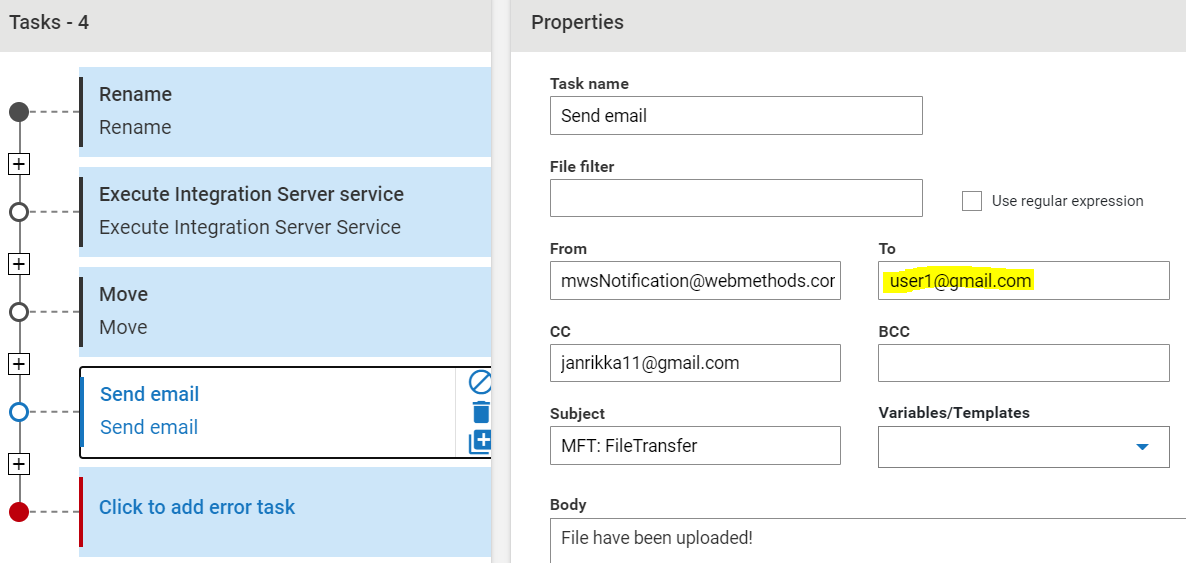 Unable to Send Email in MFT (Post-Processing Rule) | IBM webMethods Hybrid Integration