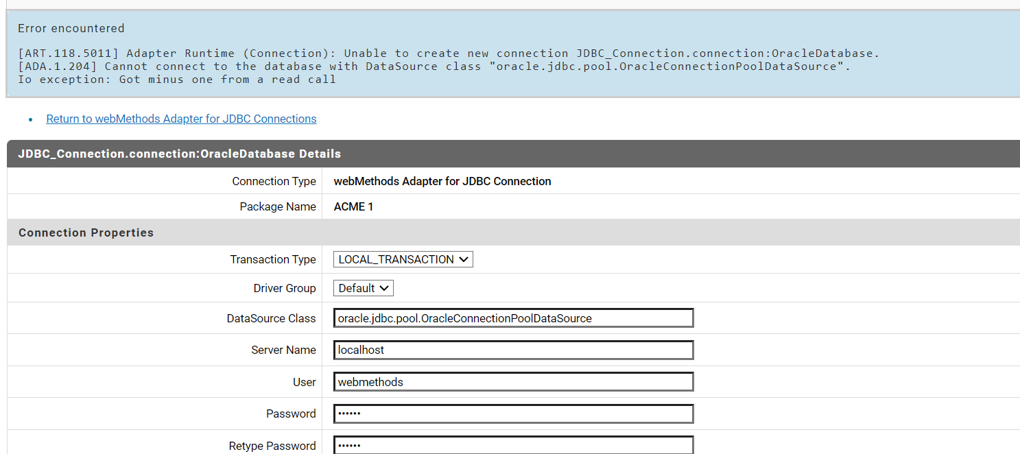 Jdbc Adapter Connection Issue | webMethods Jdbc Adapter Connection Issue | webMethods