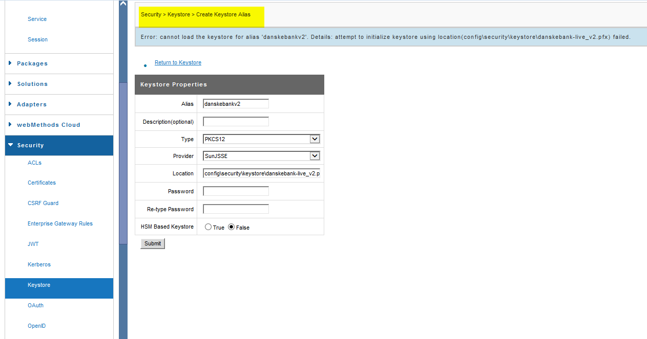 Create Keystore Alias fails certificate 4096 bytes? | IBM webMethods ...