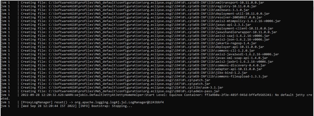 mywebMethods server Bootstrap stopping error | IBM webMethods Hybrid Integration