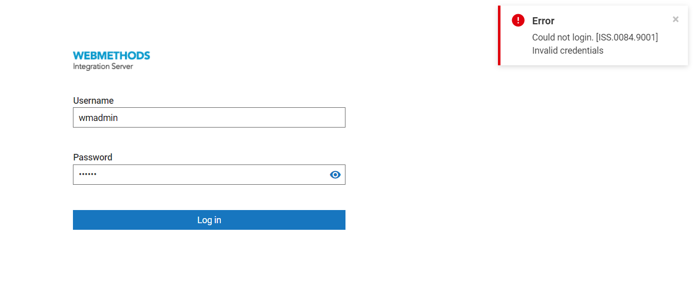 Webmethods 10.15 - Could not login. [ISS.0084.9001] Invalid credentials | IBM webMethods Hybrid ...