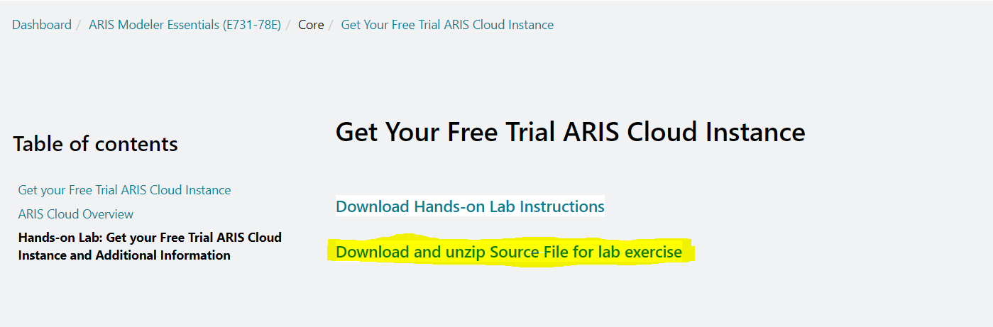 Where to download the ARIS exercises for ARIS Modeler Essentials course ...