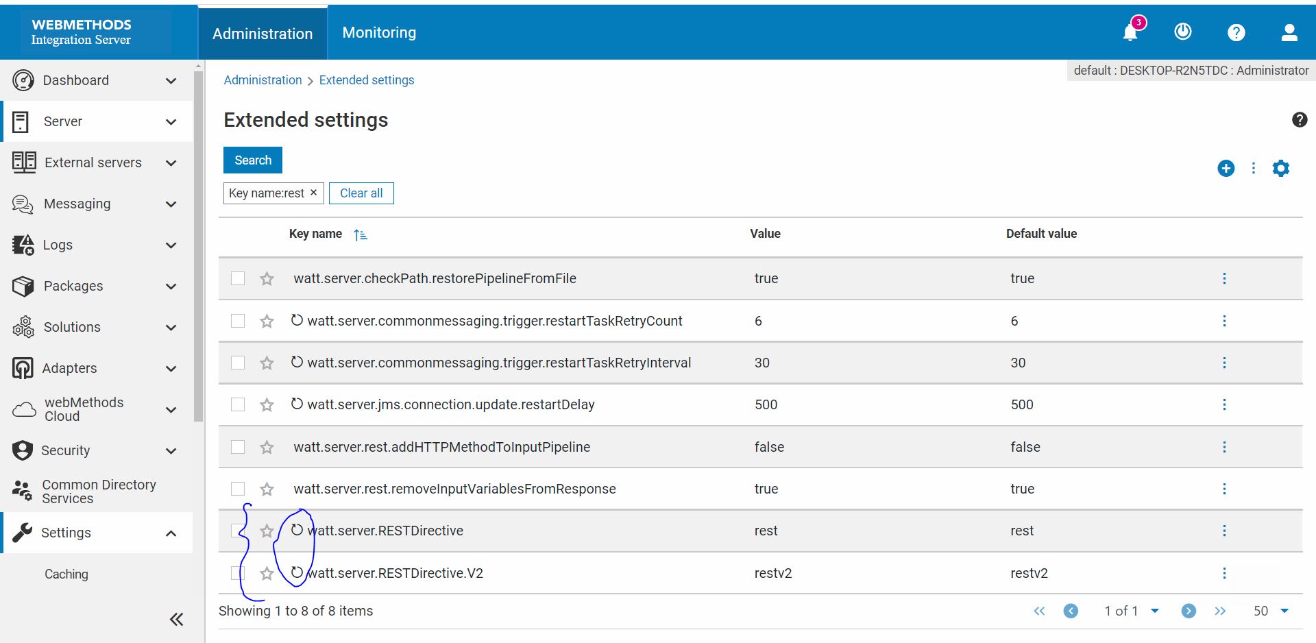 Extended Configuration Settings | Restart Not Working - webMethods 10.11 | IBM webMethods Hybrid ...