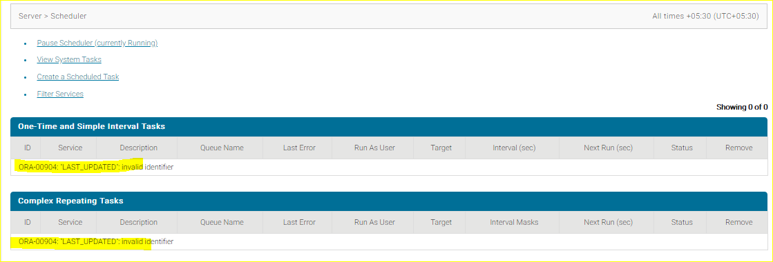 Scheduler: Exception: ORA-00904 | webMethods