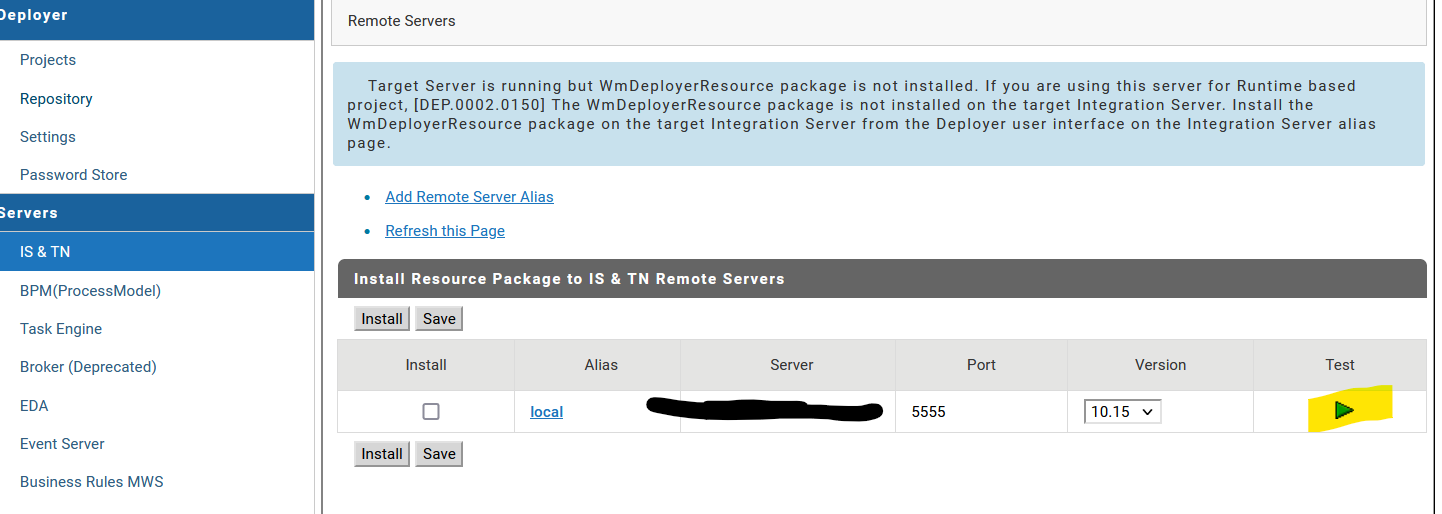 Remote servers not showing in the Deployer Map | IBM webMethods Hybrid Integration