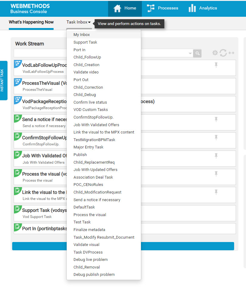 Tasks listed in the Inbox DropDown control | IBM webMethods Hybrid Integration