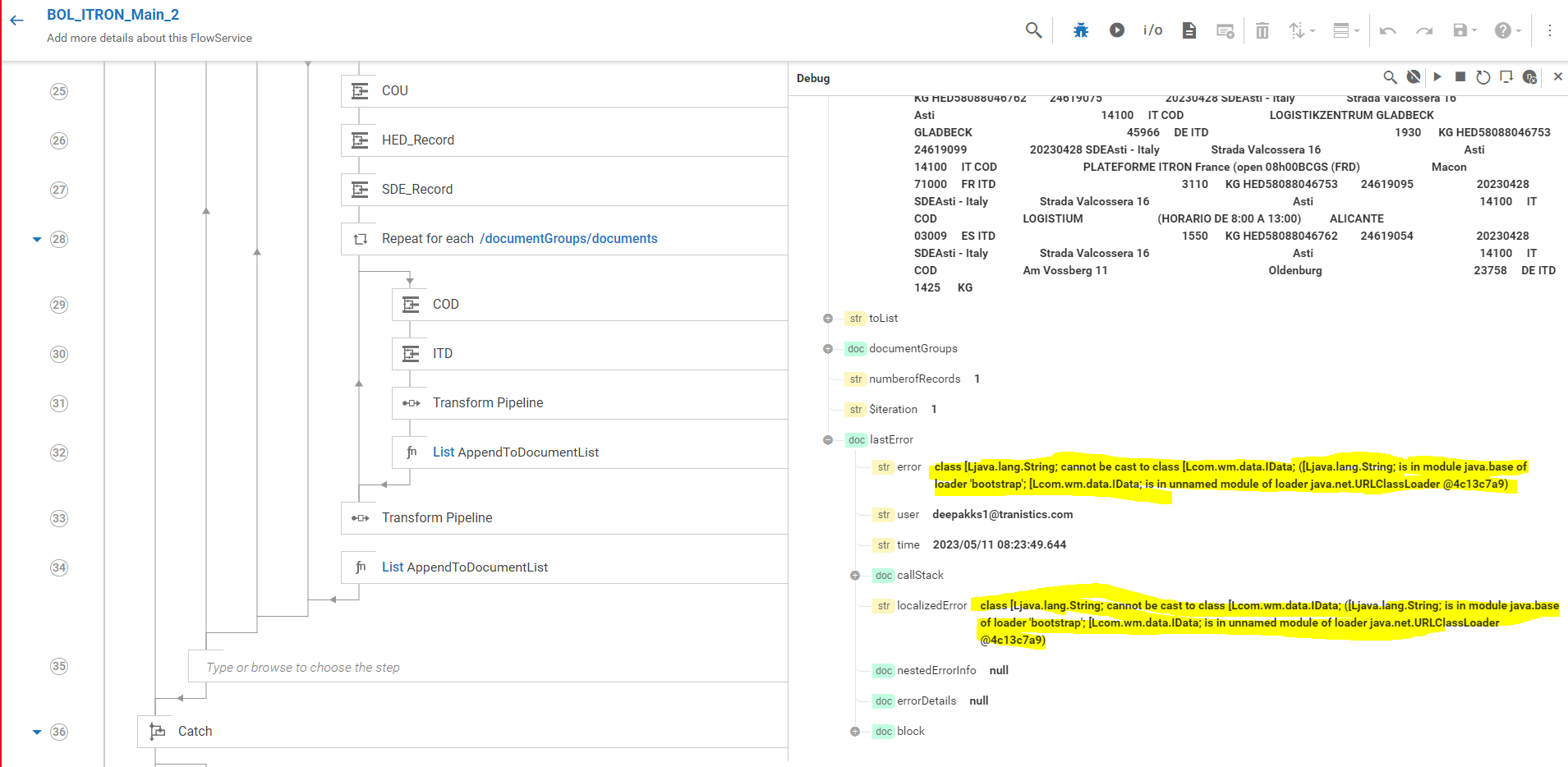 Append to documentList breaking the loop | webMethods