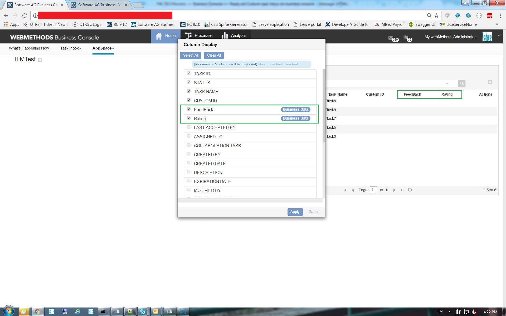 Custom task inbox on business console | IBM webMethods Hybrid Integration