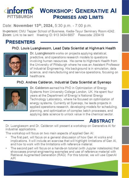 Pittsburgh INFORMS Chapter - Gen AI Workshop and Award | INFORMS Open Forum