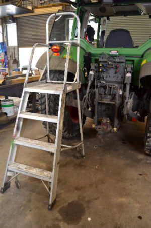 A ladder behind a tractor is no laughing matter