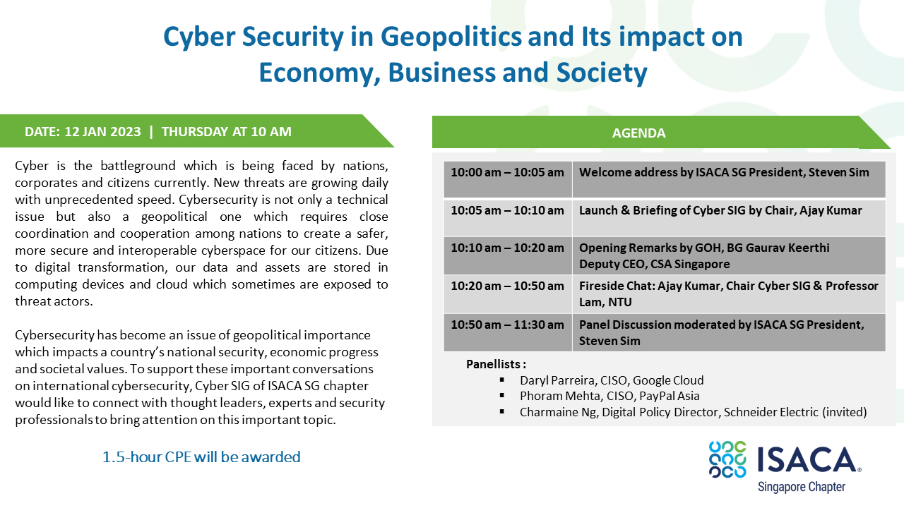 Launch of ISACA SG Cybersecurity SIG - Singapore Chapter