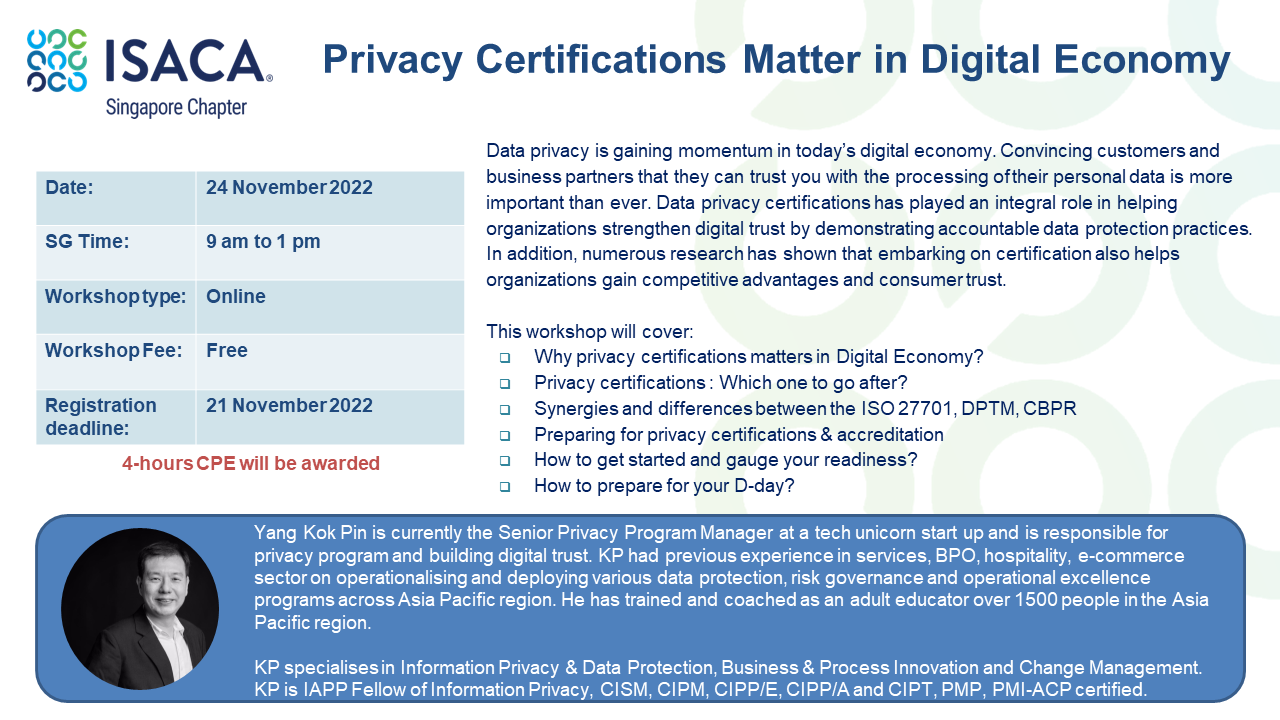 Privacy Certifications Matter in Digital Economy Workshop - Singapore ...
