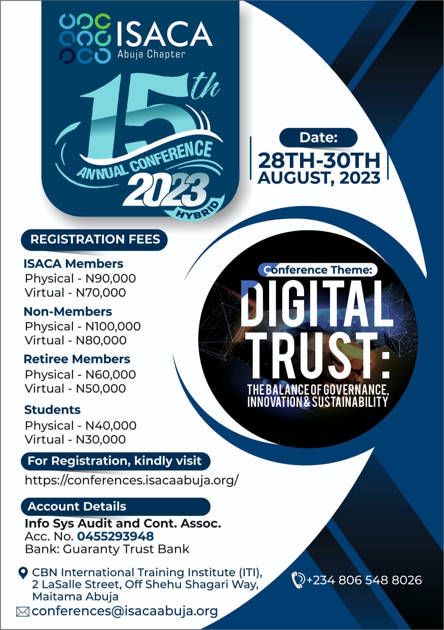ISACA Abuja 15th Annual Conference, August 28-30, 2023 - Abuja Chapter