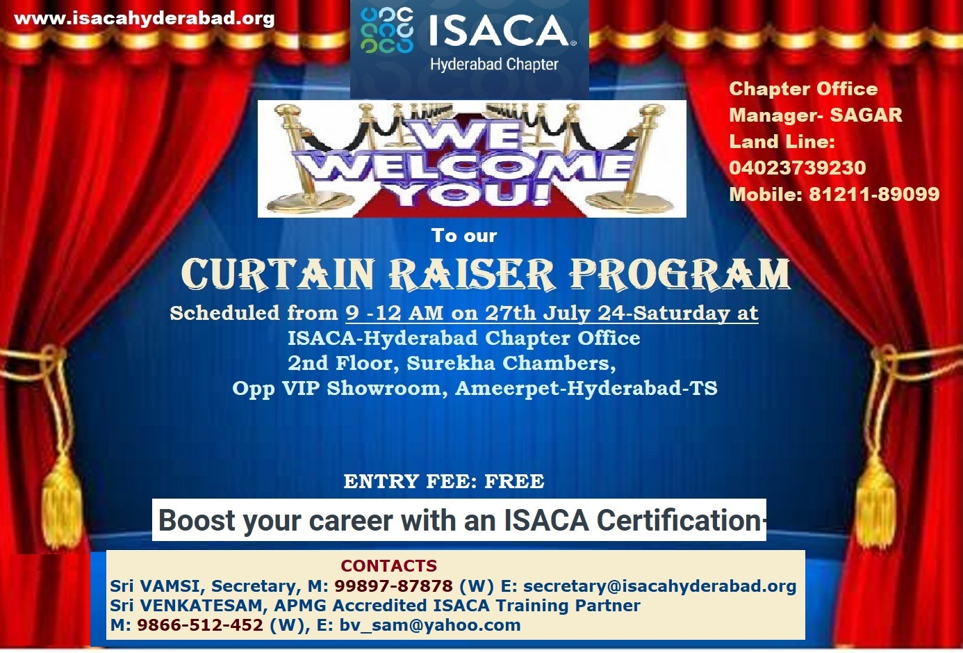ISACA Hyderabad Curtain Raiser Program - Hyderabad Chapter