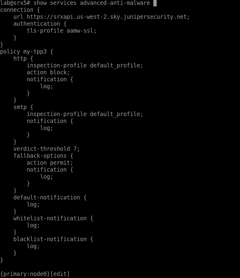 Configuration pushed to the SRX in SkyATP with Juniper Connnected ...