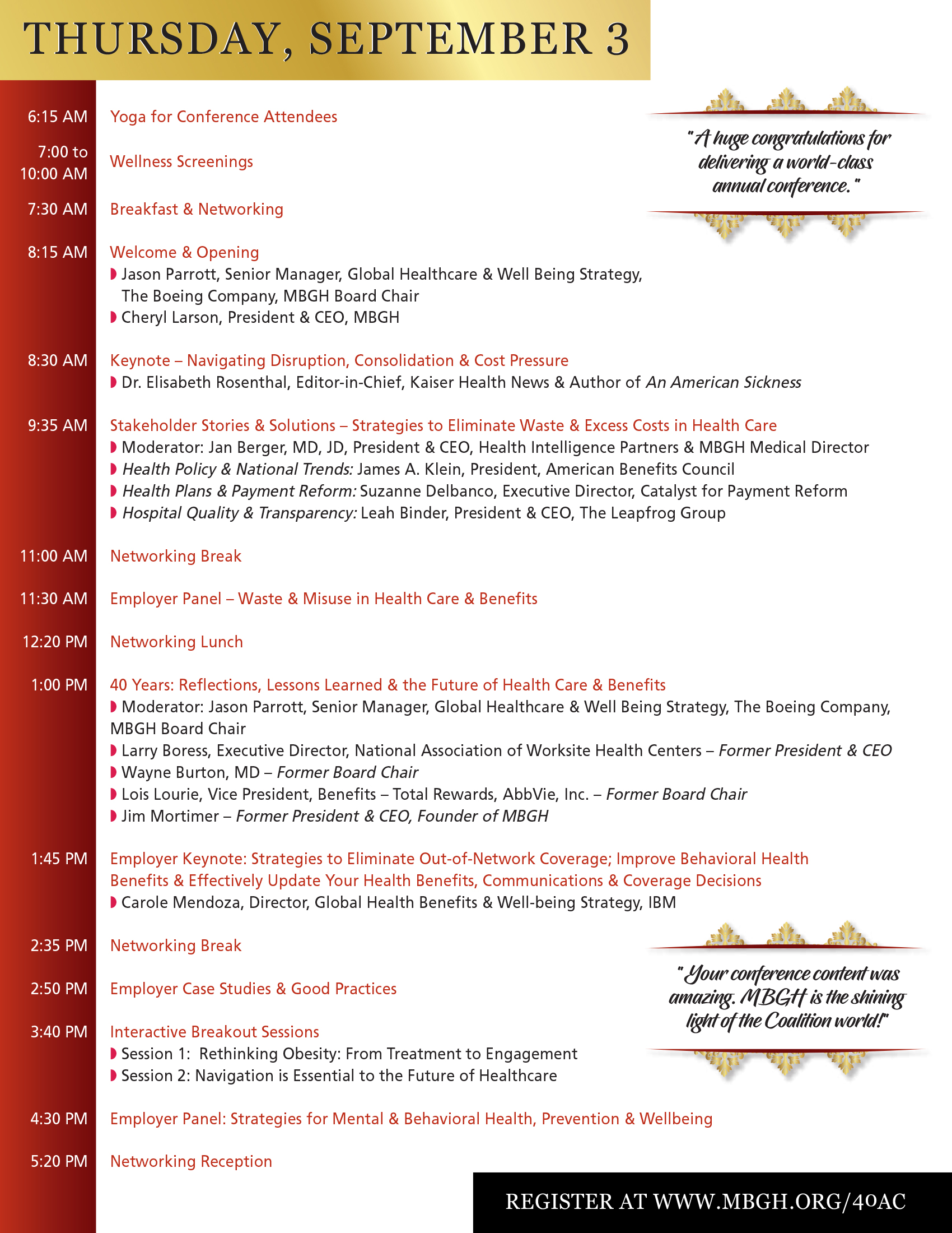 Agenda - MBGH 40th Anniversary Annual Conference