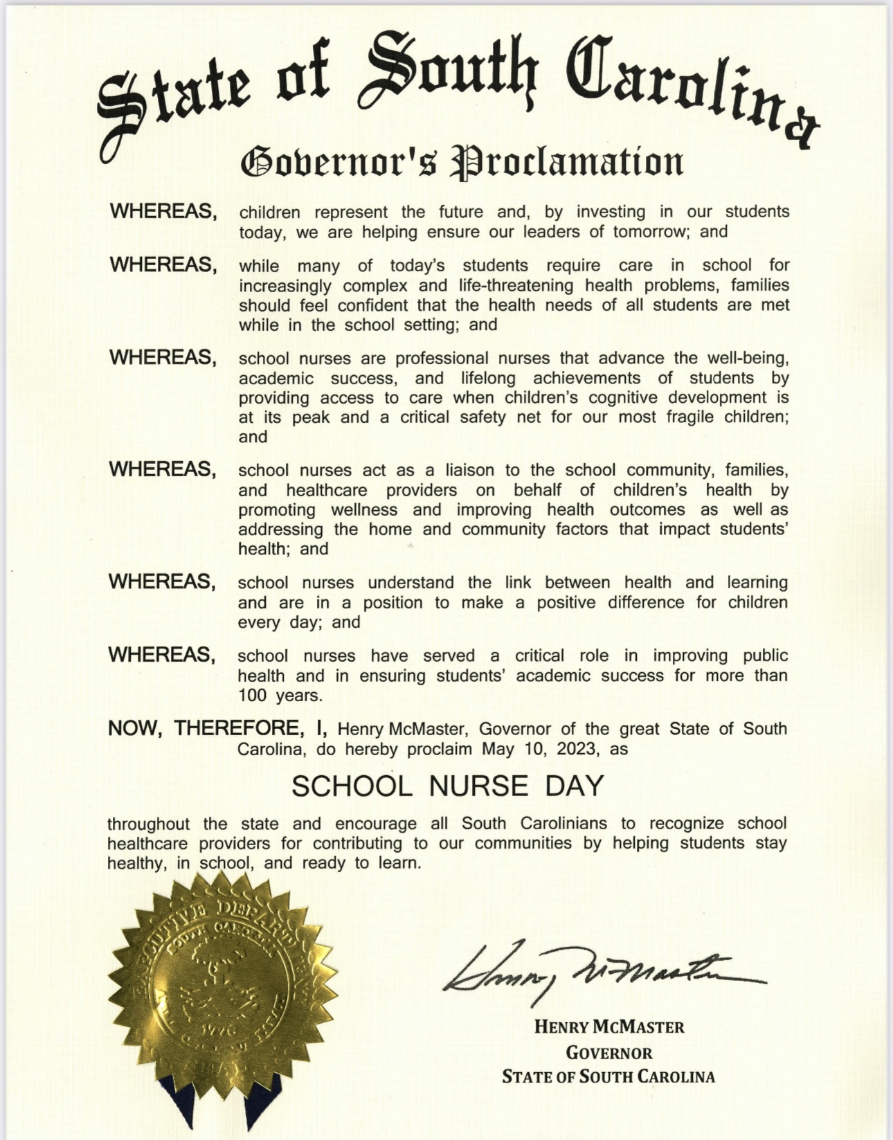 SCASN Announcements - South Carolina Association of School Nurses