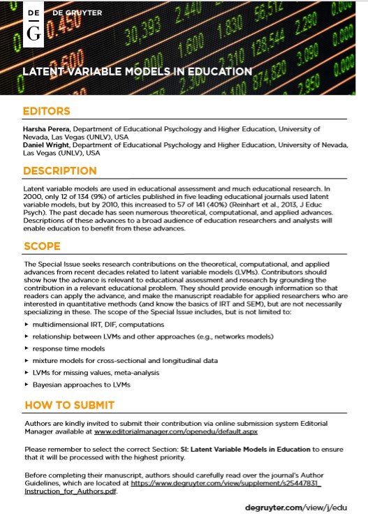 Call For Articles Special Issue Latent Variable Models In Education