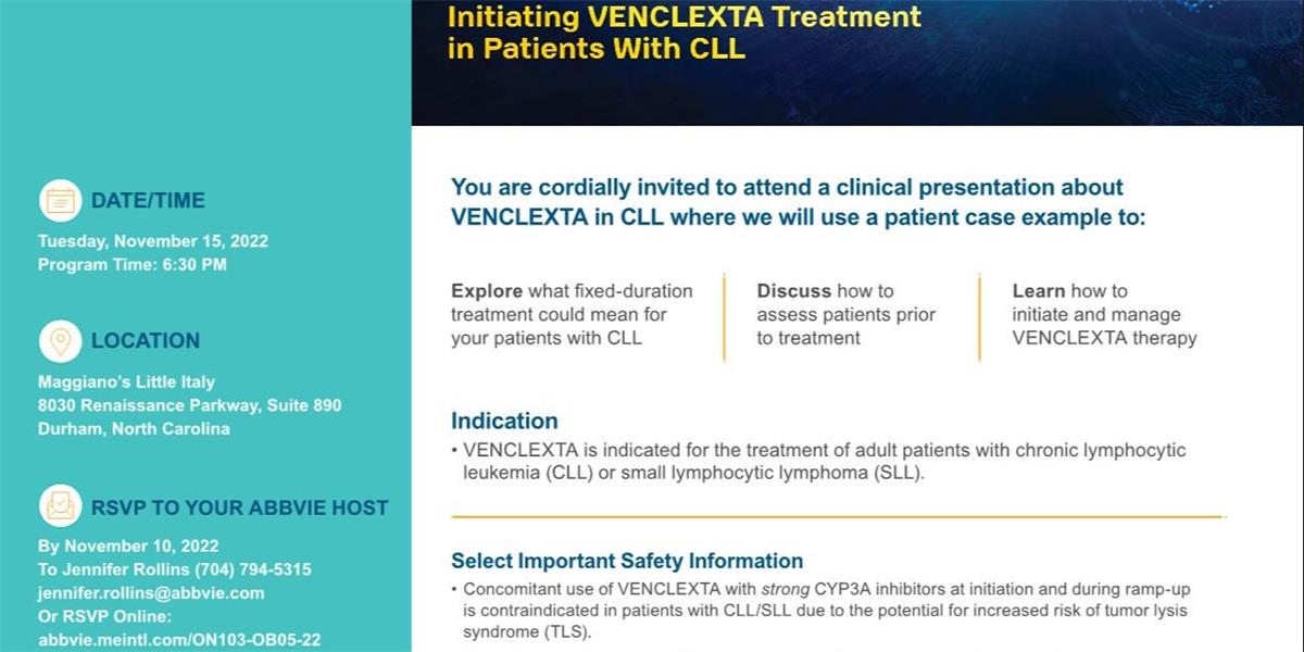 INITIATING VENCLEXTA TREATMENT IN PATIENTS WITH CLL - NorthCarolinaTriangle
