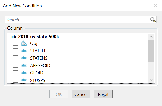 Select by Attribute in MapInfo Pro v2021: number of fields in column area | MapInfo Pro