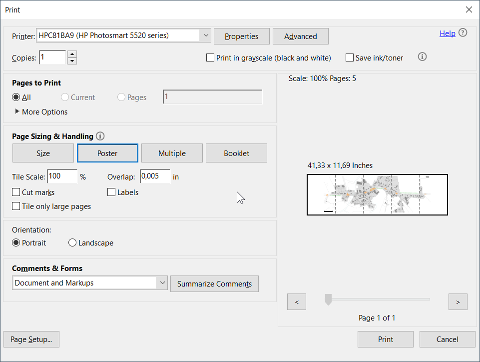 Printing larger layout windows to smaller page sizes | MapInfo Pro