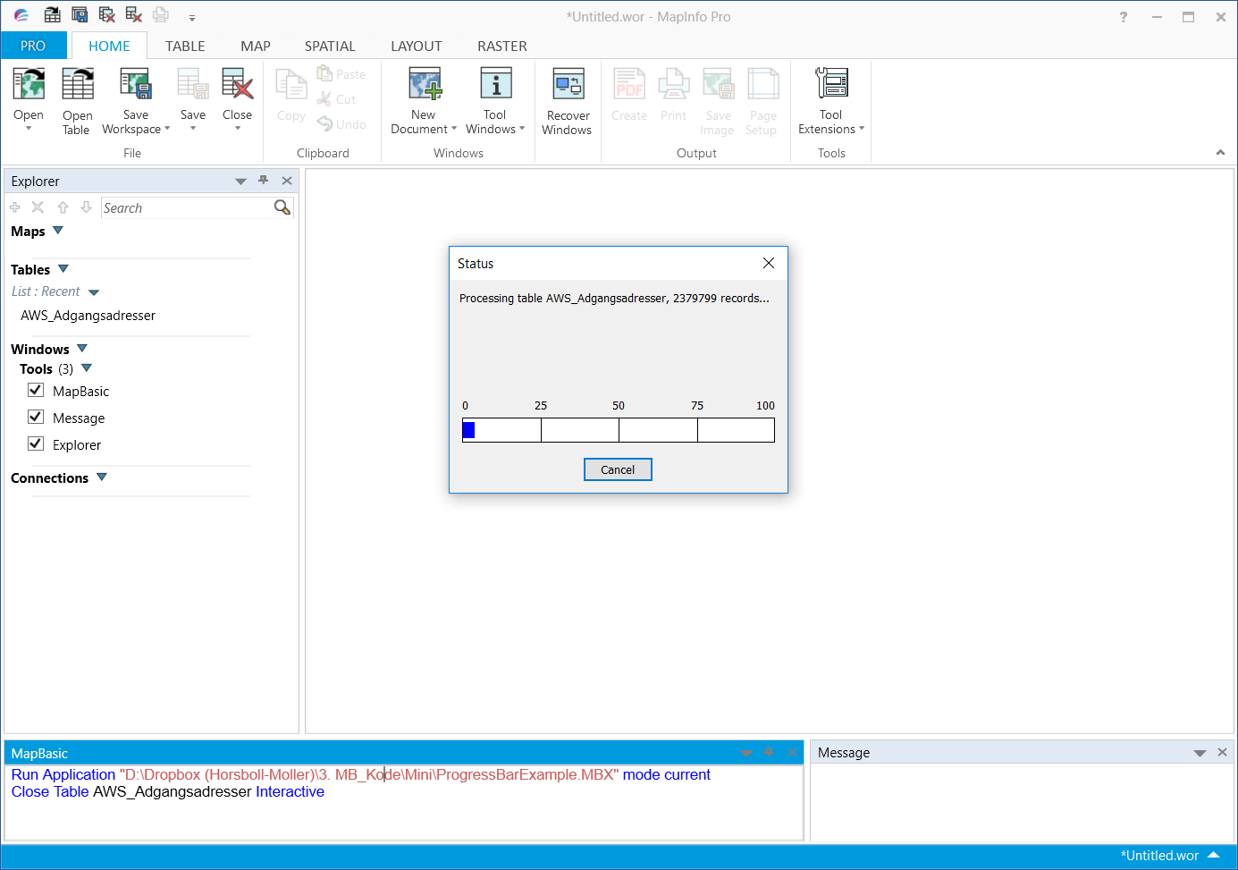 How does the ProgressBar work in MapBasic?