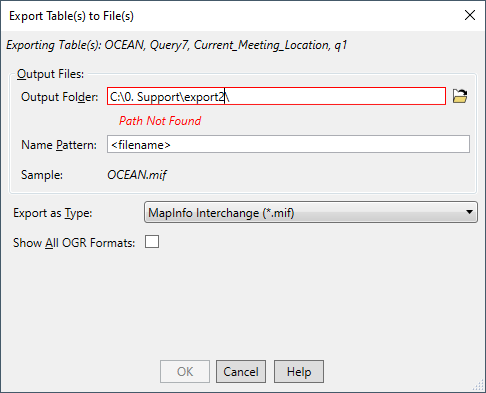 Ok button not clickable when exporting multiple tables | MapInfo Pro