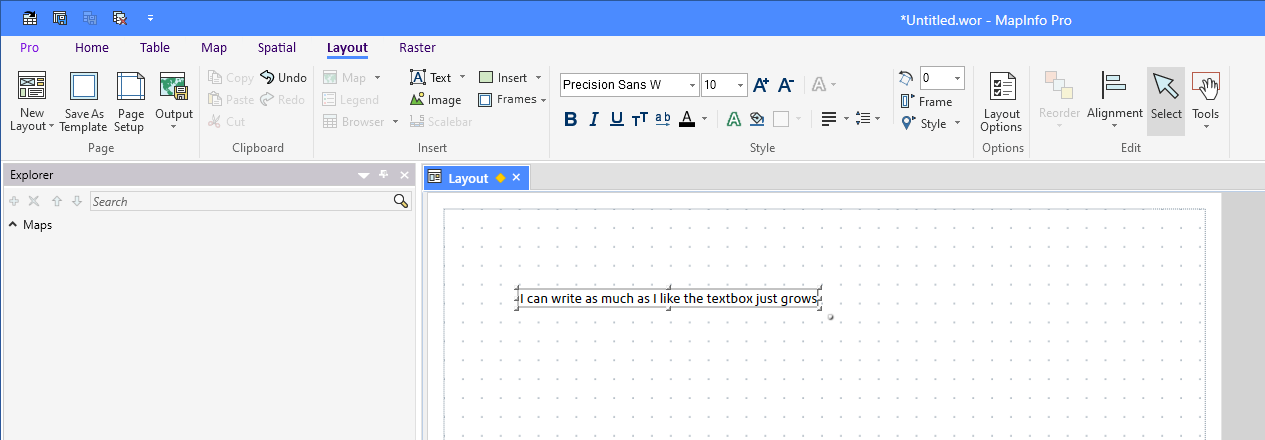 Text box in layout not expanding as type | MapInfo Pro